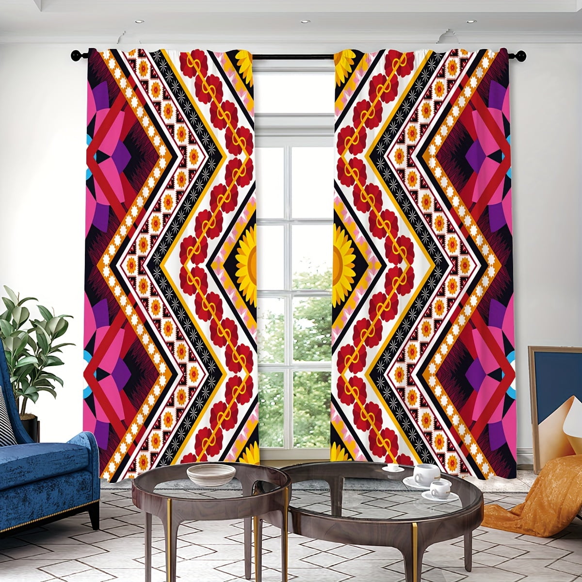 2pcs Bohemian Style Paisley Patterned Ethnic Printed Curtains Rod ...