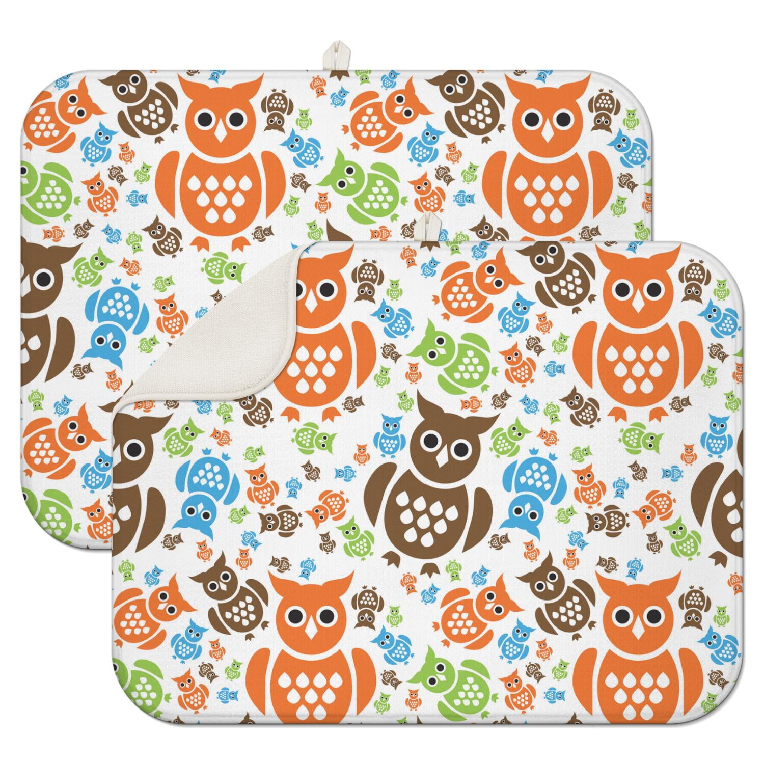 2pcs Boho Owl Print Dish Drying Mat Vintage Hand-drawn Owl Design ...