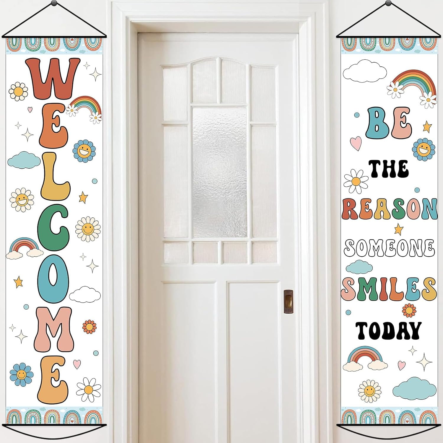 2pcs Boho Rainbow Welcome Banner Classroom Door Decorations Back to ...