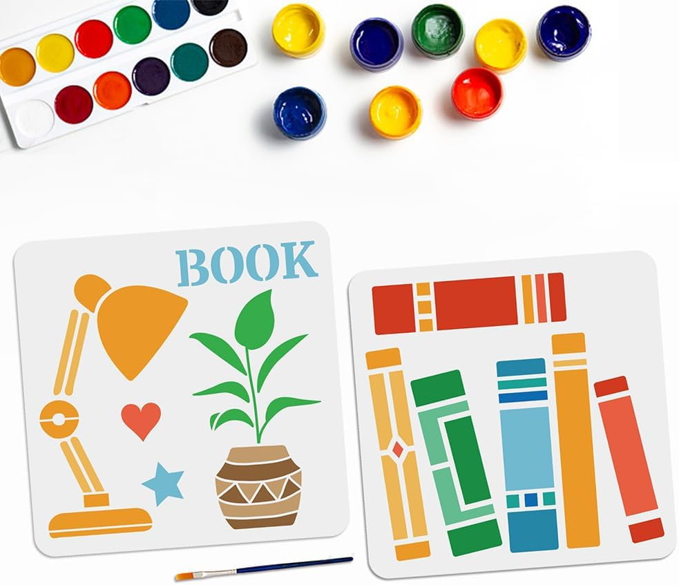 2pcs Bookshelf Lamp Painting Stencil 11.8×11.8inch Book Stencils for ...
