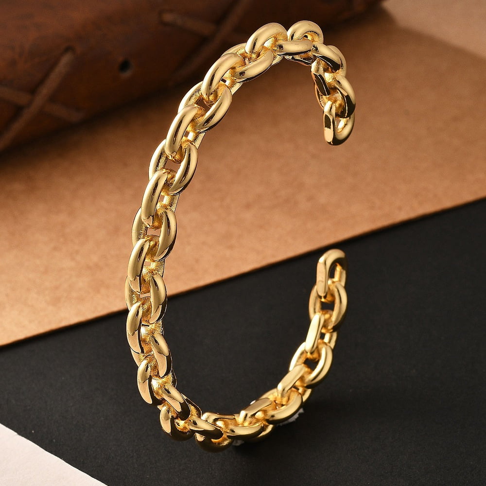 2pcs Brass Cuff Bangles Rope Chains Bangles for Women Real 18K golden ...