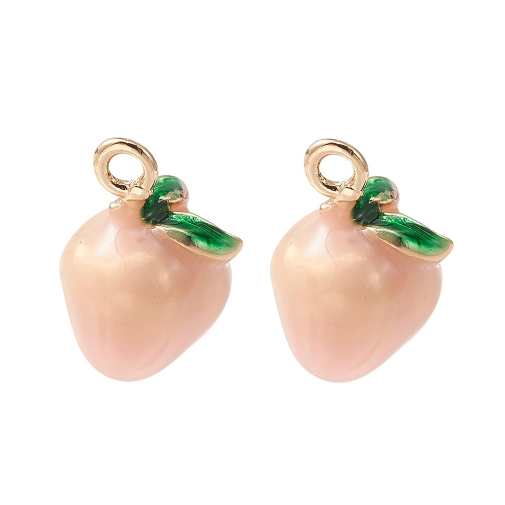 2pcs Brass Enamel Charms Imitation Fruit Light golden Peach Charm Pink ...