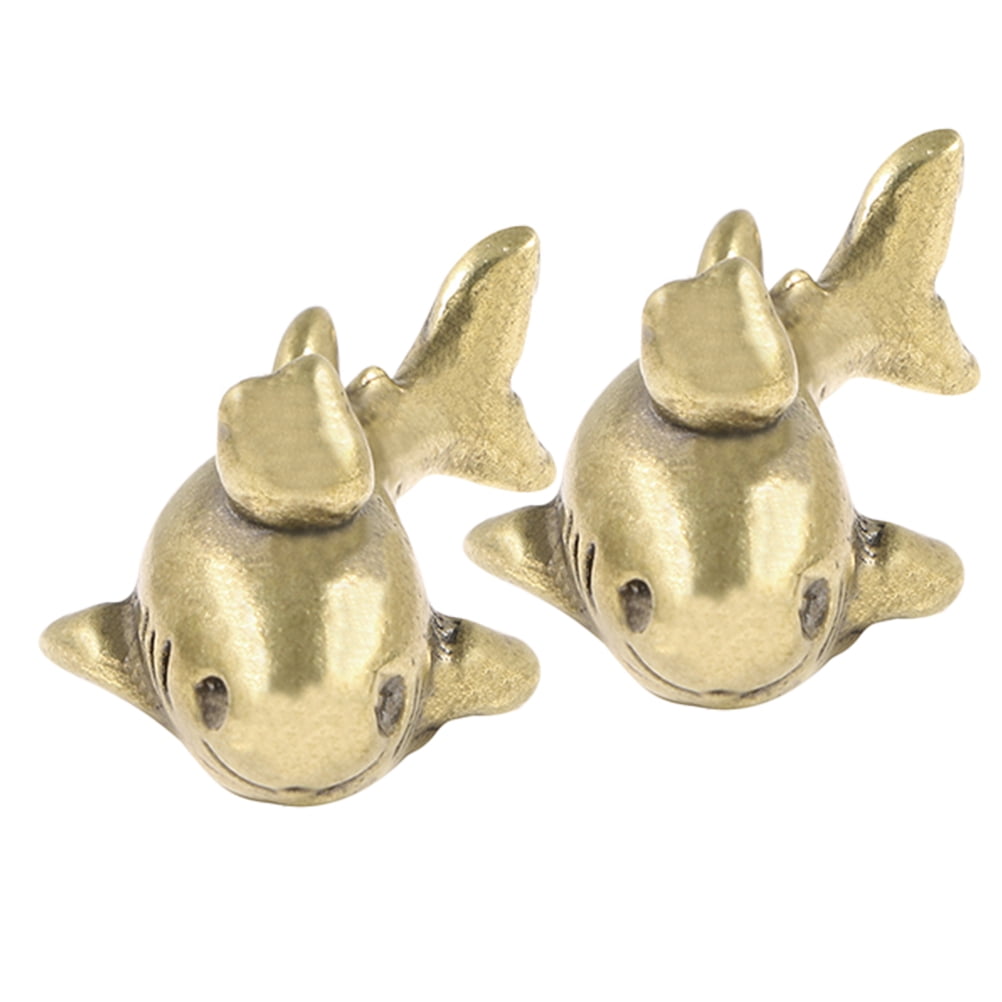 2pcs Brass Shark Statues Miniature Shark Figurines Cartoon Shark Tea ...