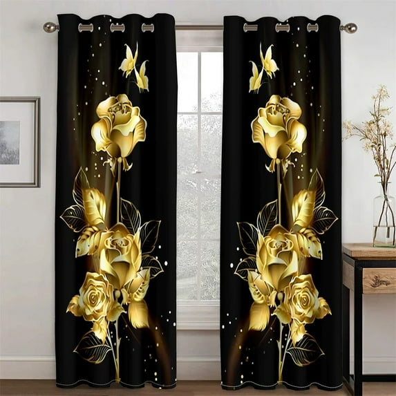 2pcs Brilliant Red Rose Flower Retro Style Curtains Window Treatment ...