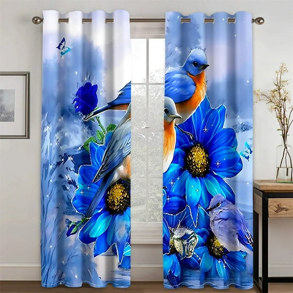 2pcs Brilliant Red Rose Flower Retro Style Curtains Window Treatment ...