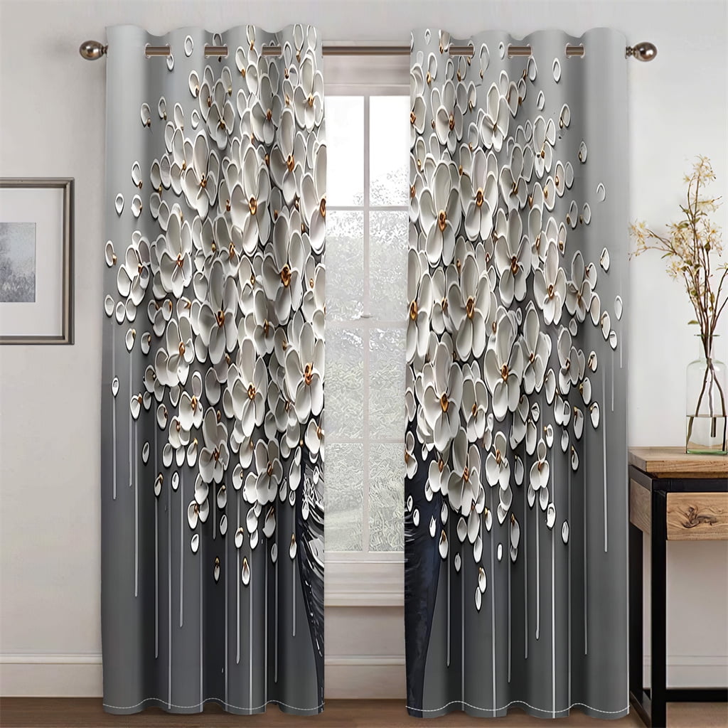 2pcs Brilliant Red Rose Flower Retro Style Curtains Window Treatment ...