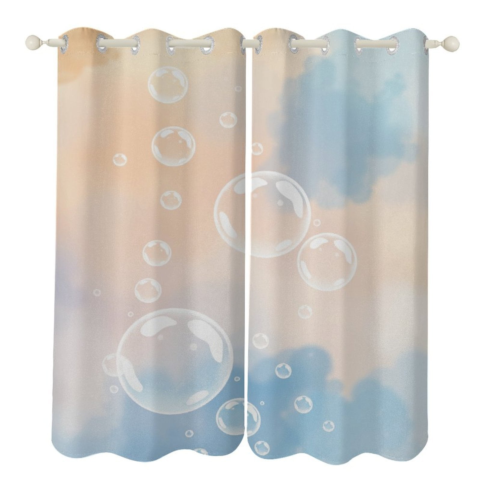 2pcs Bubbles Floating Sky Curtains For Living Room Grommet Top Window ...