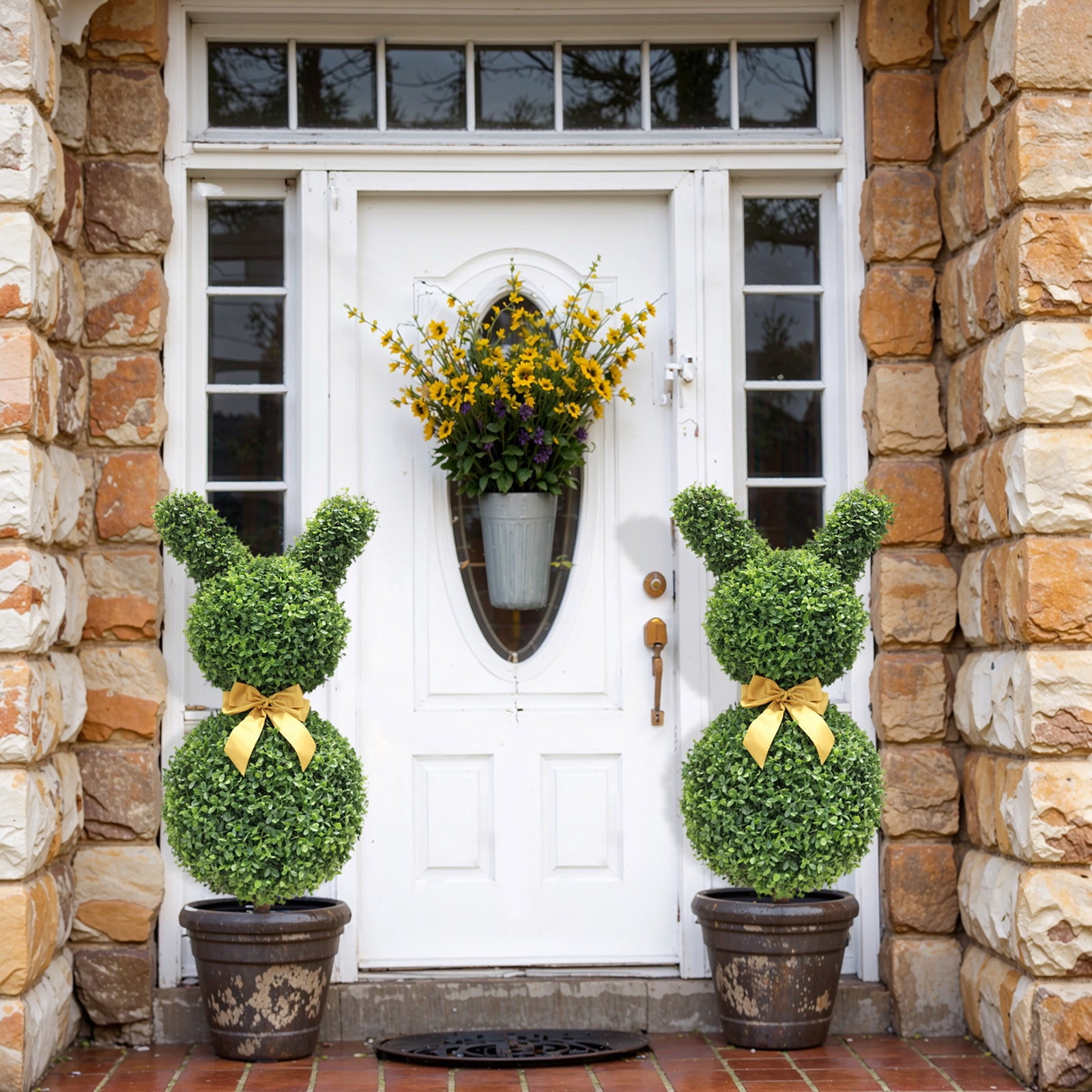 2pcs Bunny Topiary Outdoor Artificial Bunny-Shaped Topiary Tree Pot ...