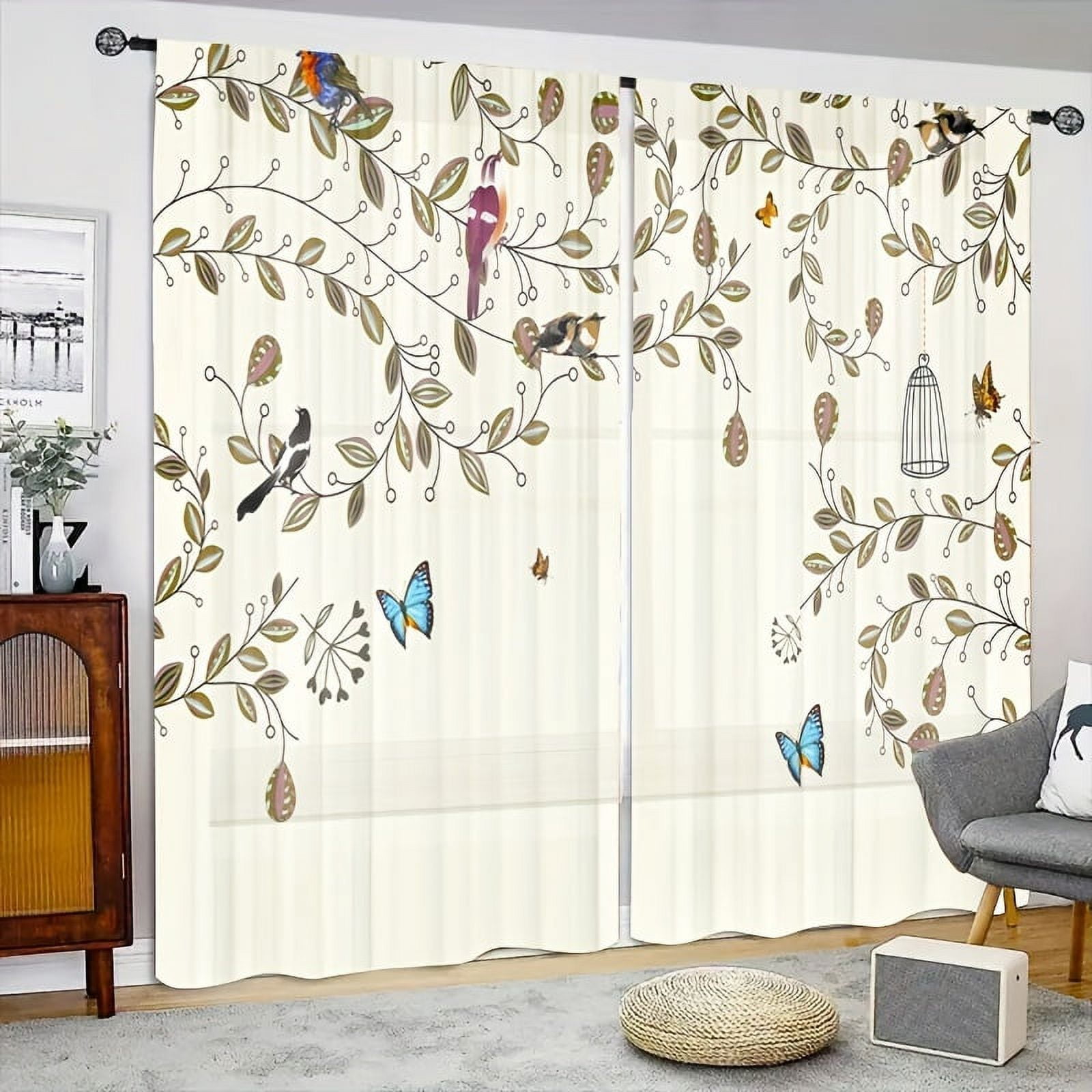 2pcs Butterfly Pattern Curtains rative Window Drapes Rod Pocket Window ...
