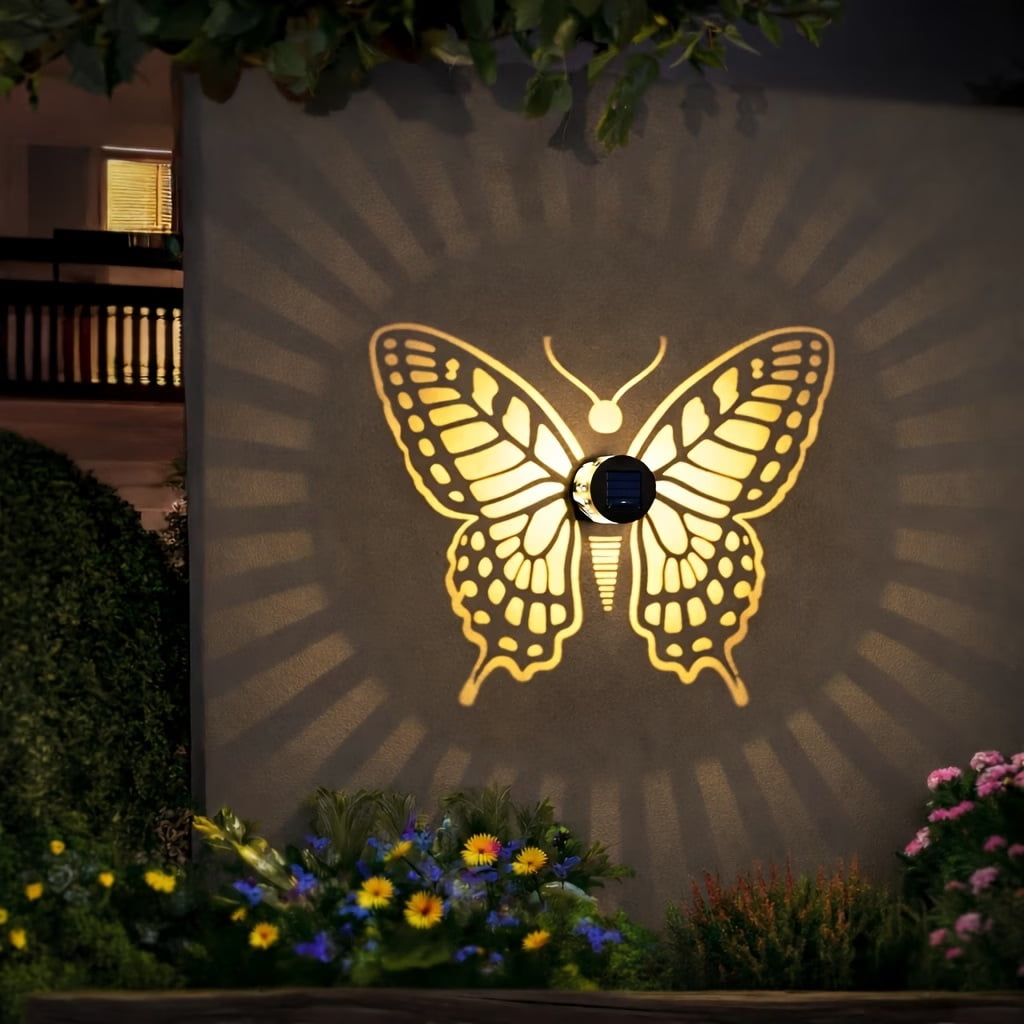 2pcs Butterfly Theme Mandala Solar Fence Lights - Waterproof Metal ...