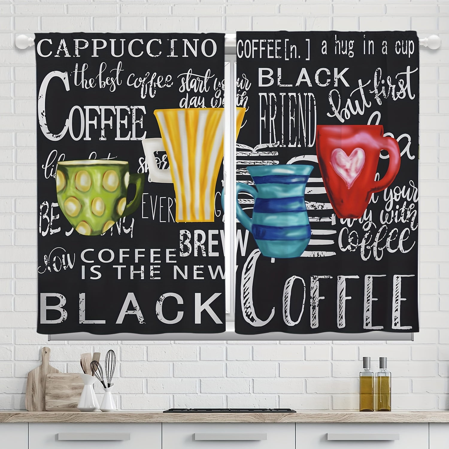 2pcs Cafe Curtain Tiers Home ration Curtains Vintage Cutlery Curtain ...