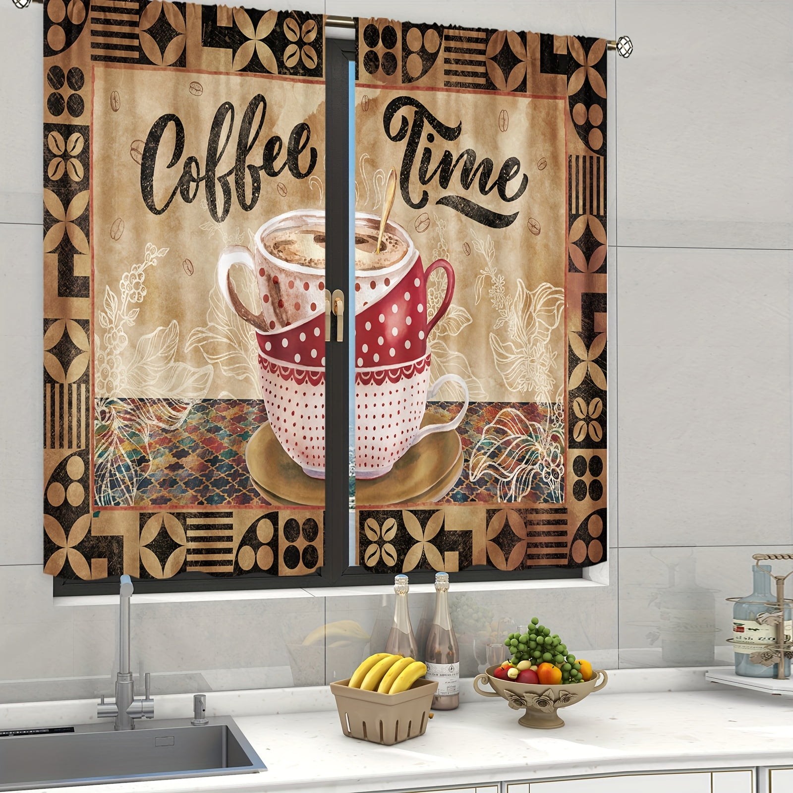 2pcs Cafe Curtain Tiers Home ration Curtains Vintage Cutlery Curtain ...