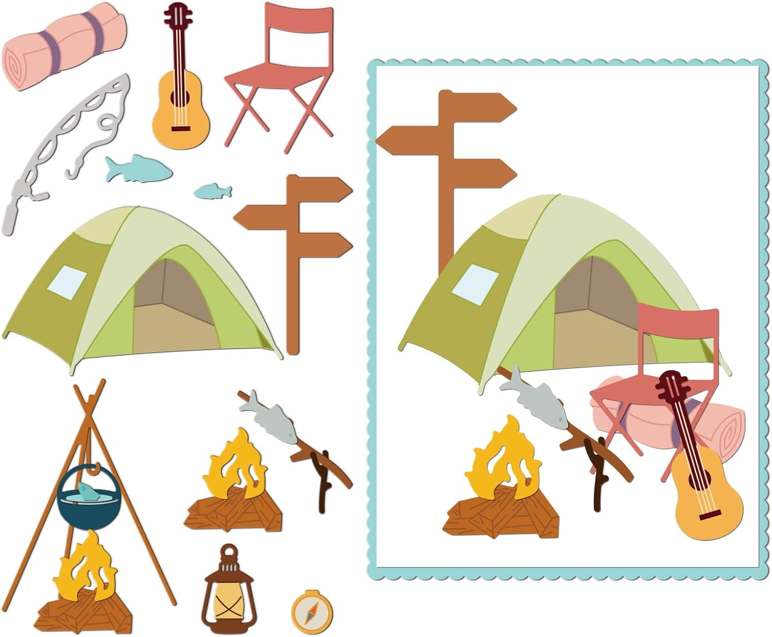 2pcs Camping Theme Cutting Dies Tent Guitar Embossing Stencil Template ...