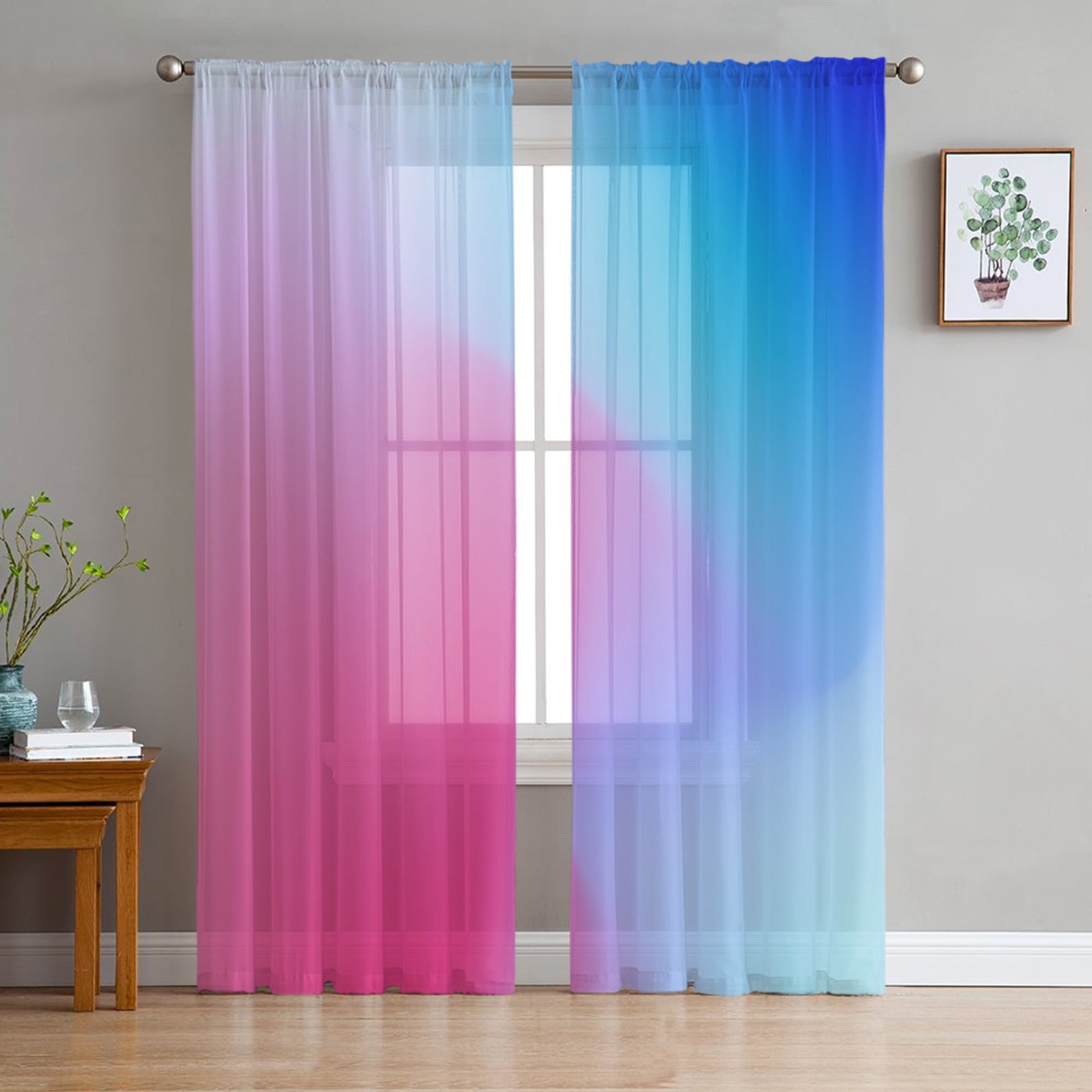 2pcs Candy Stripes Sheer Voile Curtains for Living Room Printed Tulle ...