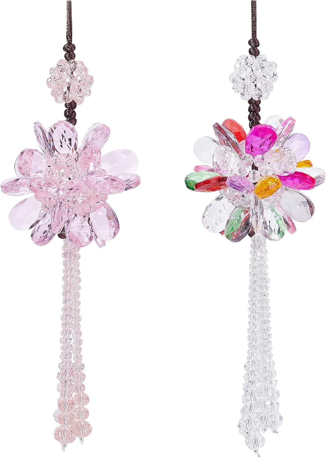 2pcs Car Rear View Mirror Hanging Accessories Flower Car Pendant Bling ...
