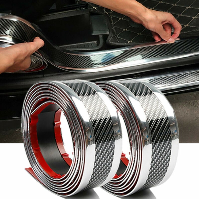 2pcs Carbon Fiber Vinyl Car Door Sill Strip Scuff Plate Sticker ...