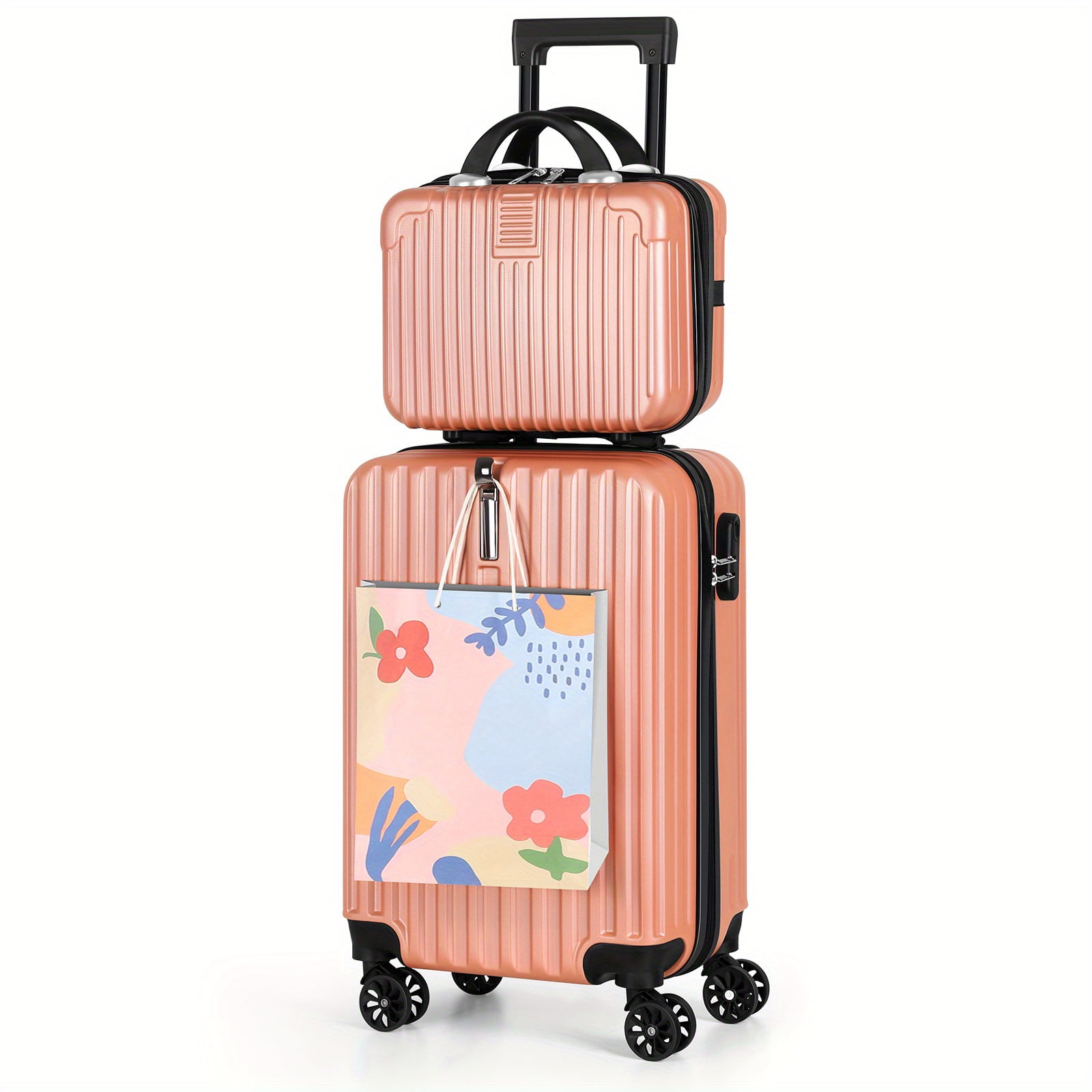 2pcs Carry-On Luggage Set - 20"Spinner Wheels Suitcase & 14" Makeup Bag ...