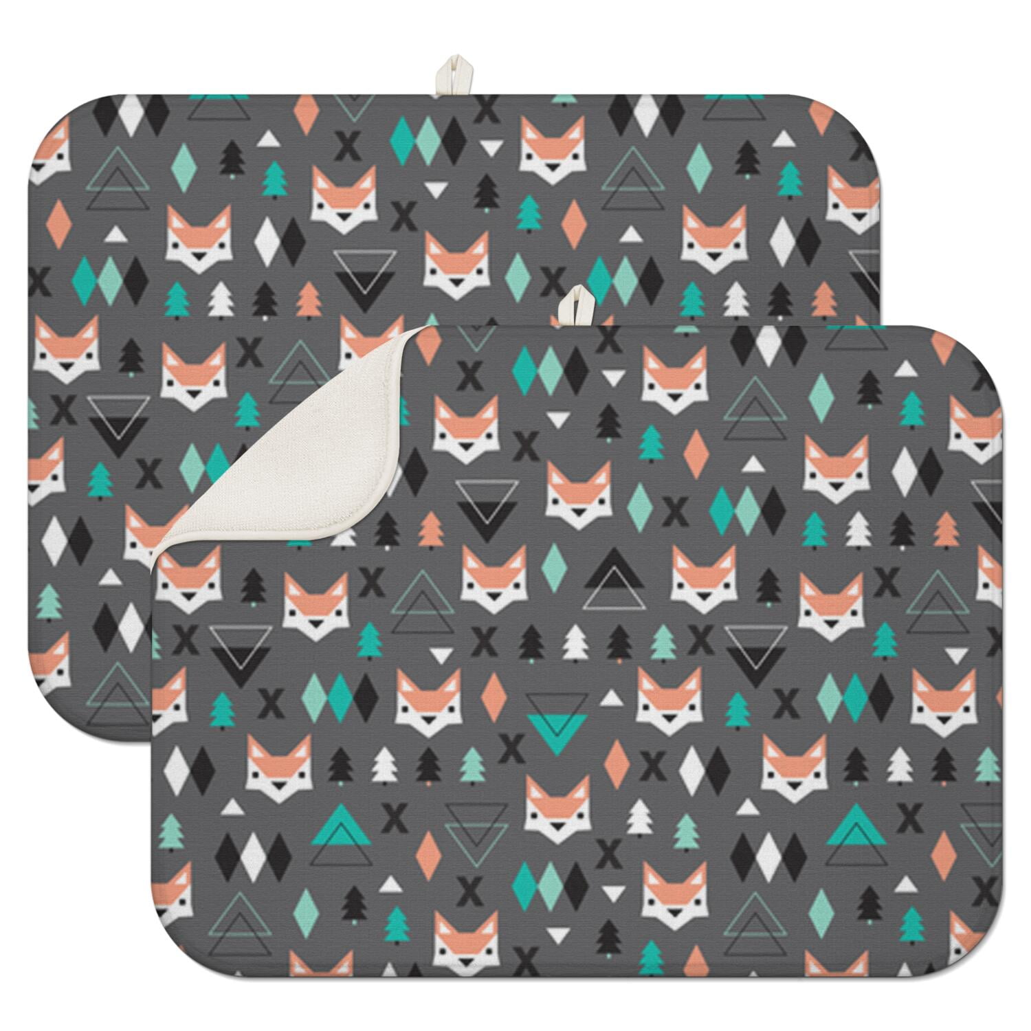 2pcs Cartoon Fox Drying Mat Set - Super Absorbent Microfiber Countertop ...