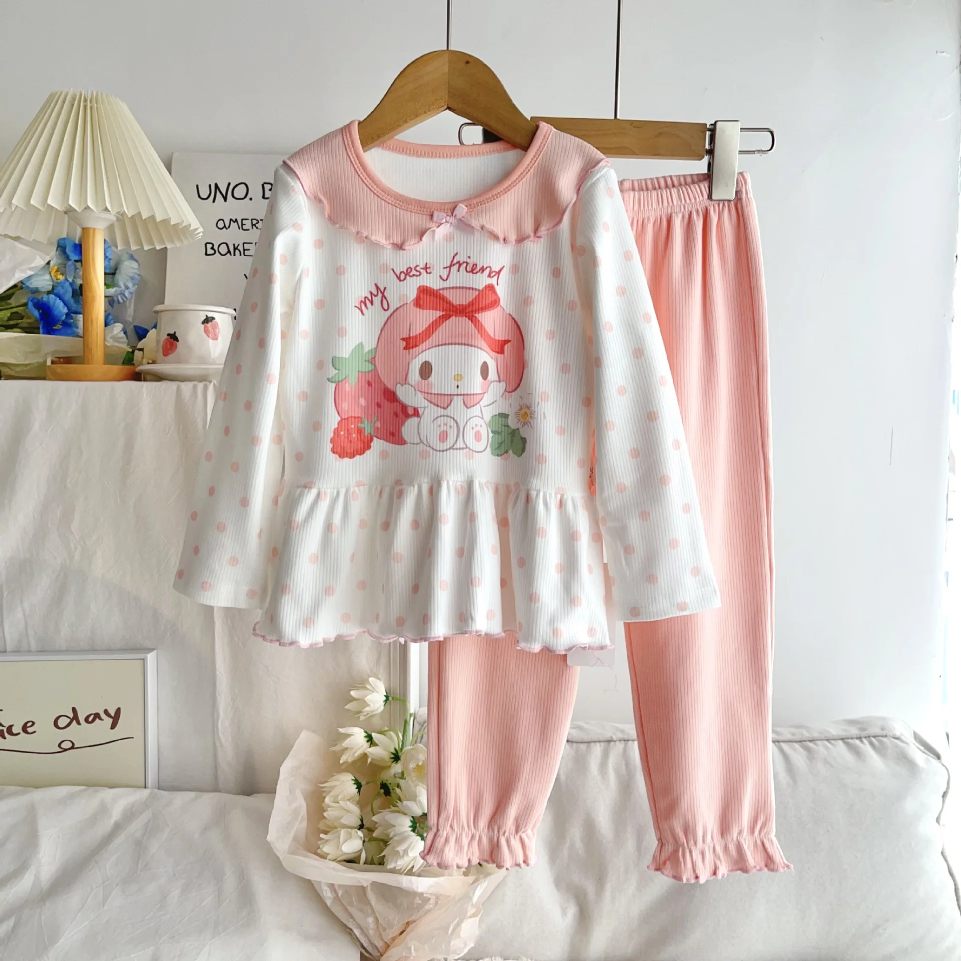 2pcs Cartoon Kid's Cinnamoroll Pajamas Long Sleeve Top Pants Set Kuromi ...