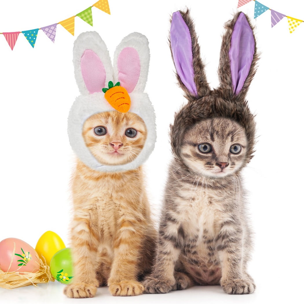 2pcs Cat Easter Costume Set, Cute Bunny Ears Radish Hats for Cats and ...