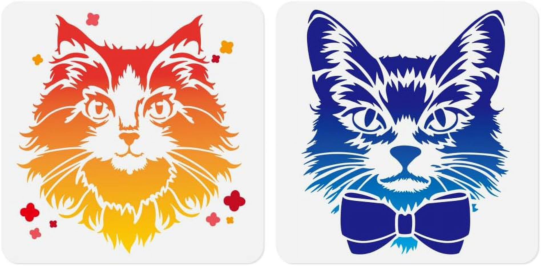 2pcs Cat Head Wall Stencils for Painting 11.8”x11.8” Cute Kitten Face ...