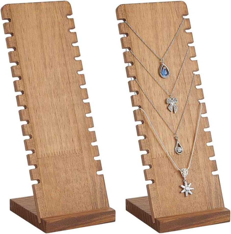 2pcs Cedarwood Jewelry Slan Back Necklace Organizer Display Stands ...