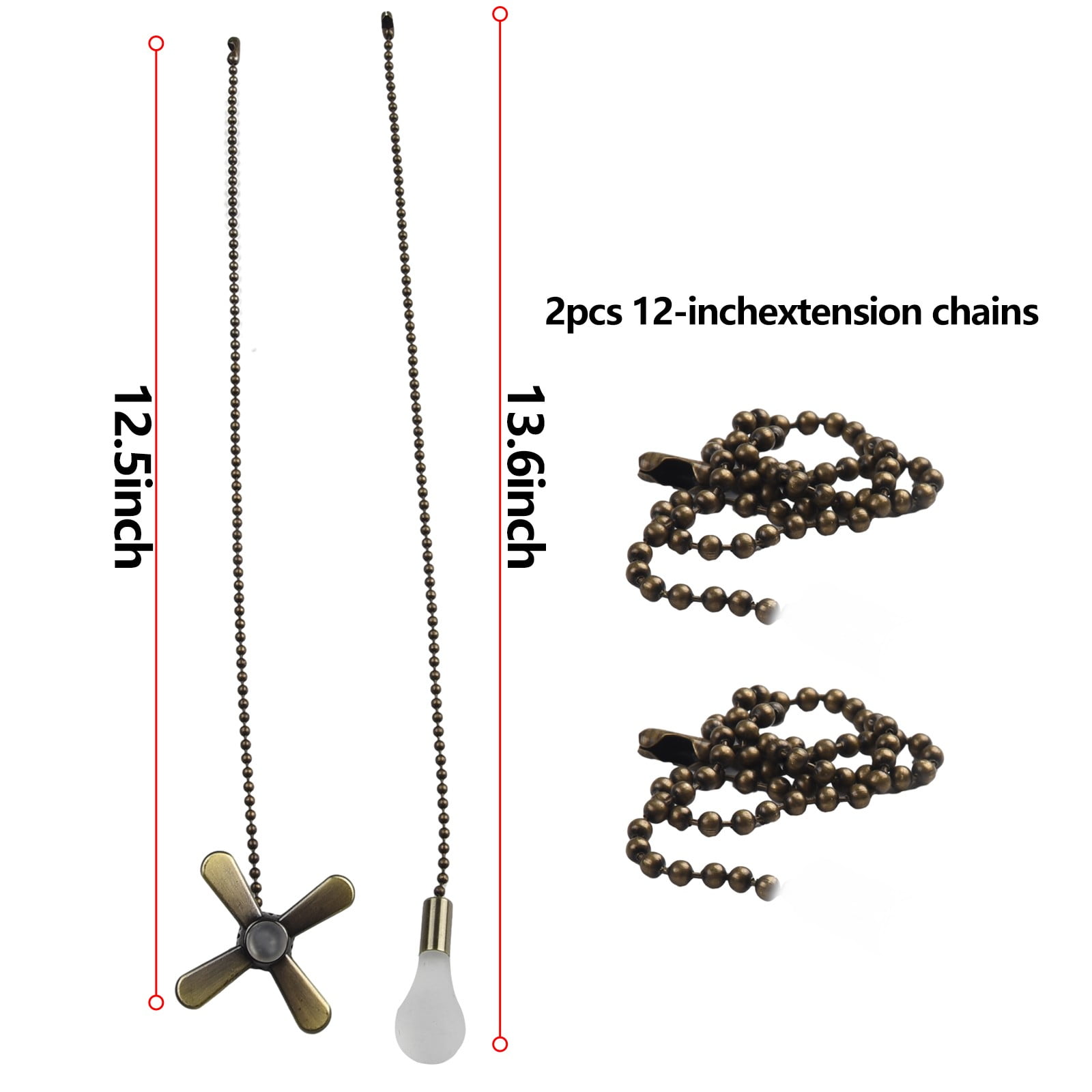 2pcs Ceiling Fan Pull Chain Beaded Ball Extension Chains with Light ...