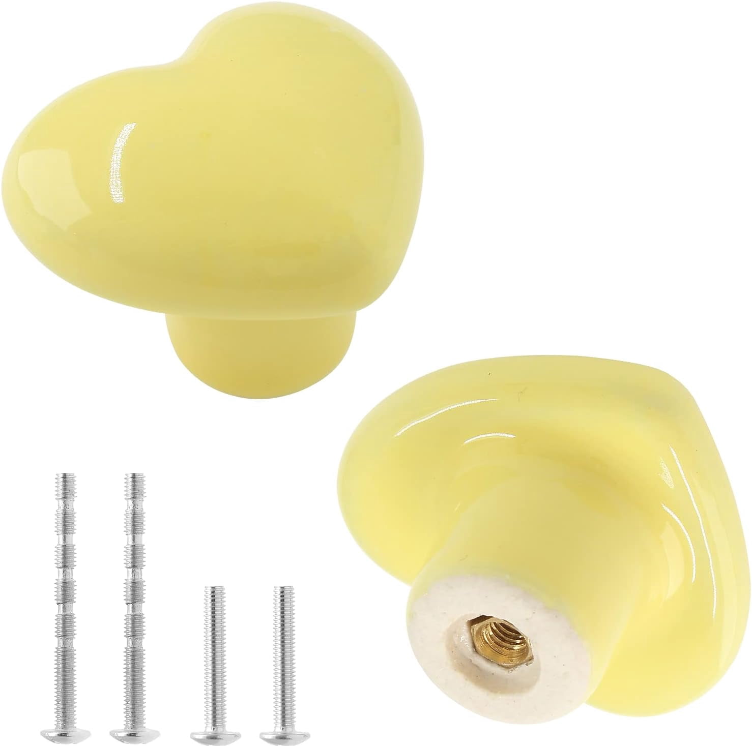 2pcs Ceramic Cabinet Knobs Yellow Drawer Heart Shaped Dresser Cute ...
