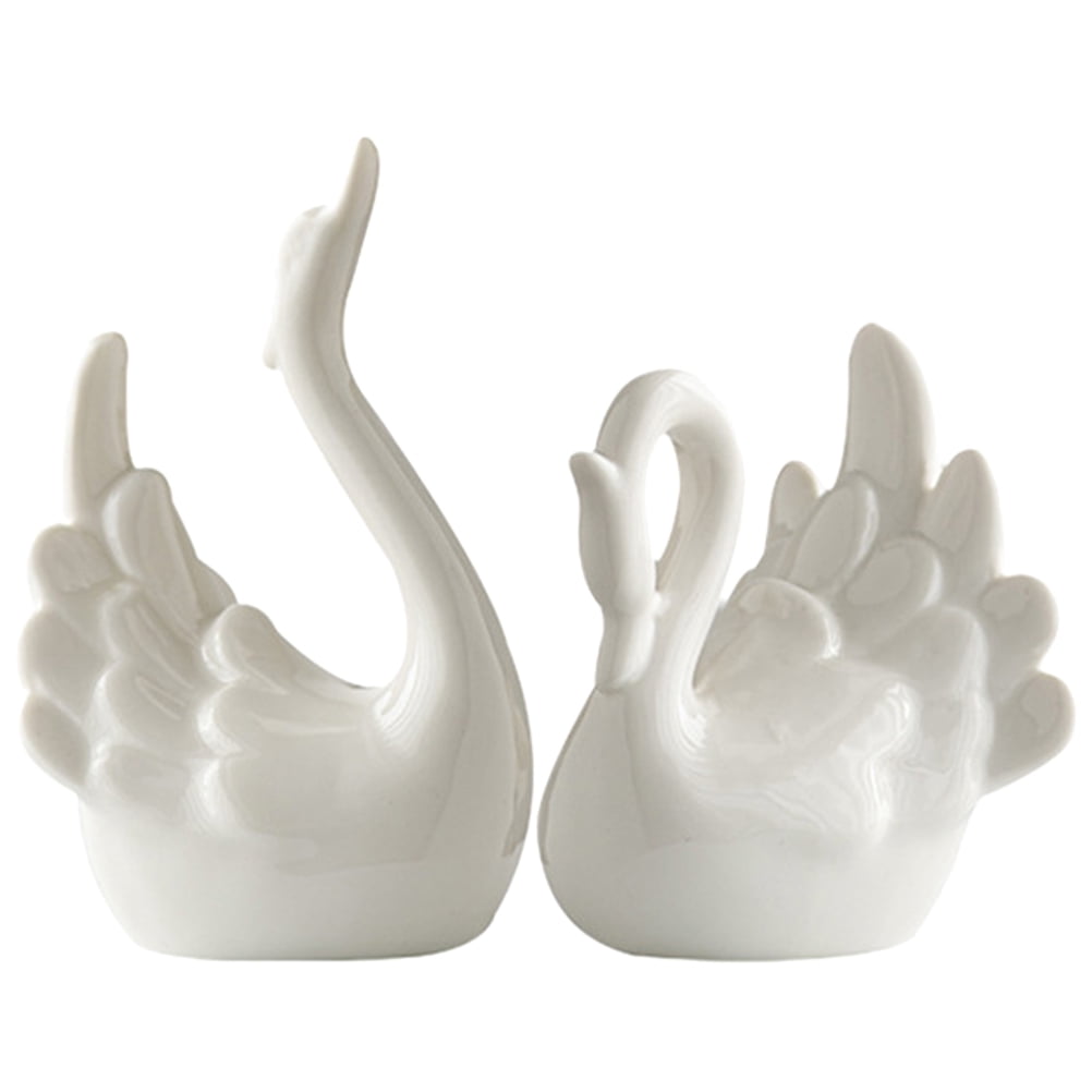 2pcs Ceramic Swan Statue Desktop Swan Sculpture Decor Swan Table ...