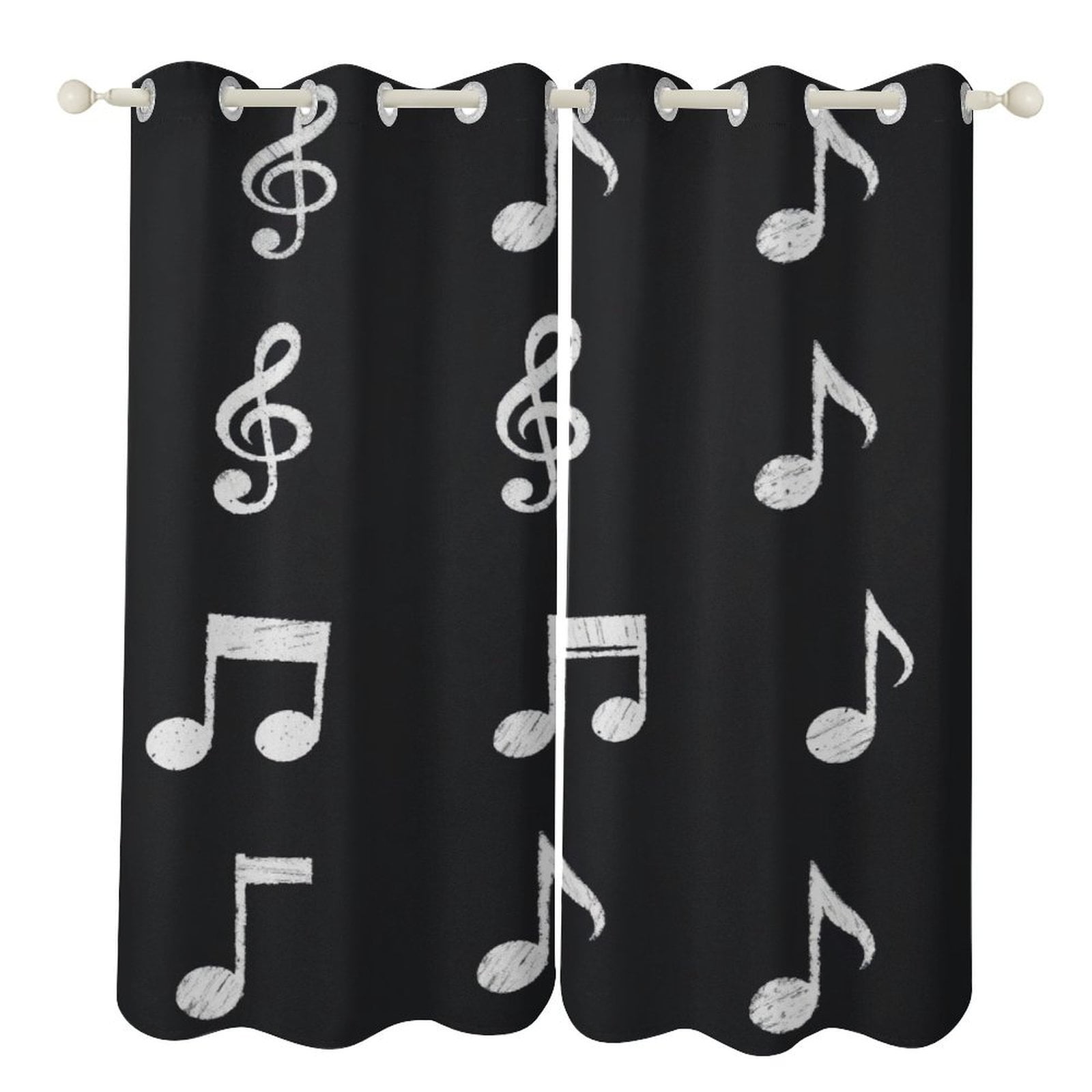 2pcs Chalk Music Notes Curtains For Living Room Grommet Top Window ...