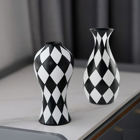 [2pcs Checkered Flower Vase] 2pcs Minimalist Black and White Checkered ...