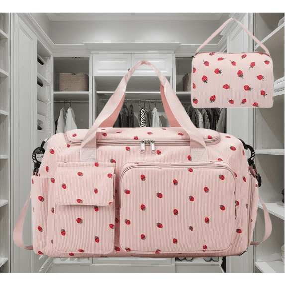 2pcs Checkered Travel Duffel Bag with Makeup Bag for Women Foldable Gym ...