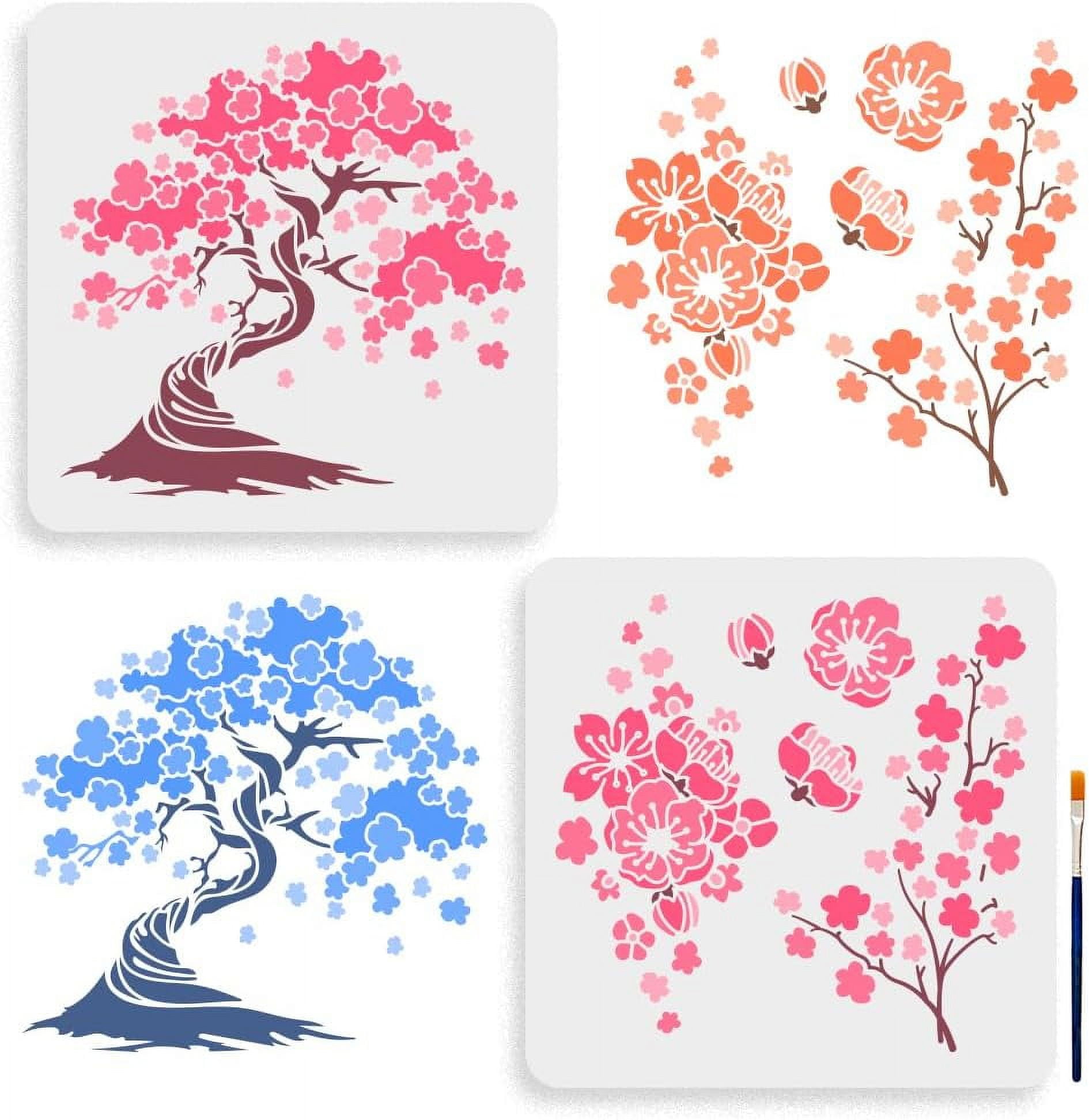 2pcs Cherry Blossoms Stencils 11.8×11.8inch Large Blooming Stencil with ...
