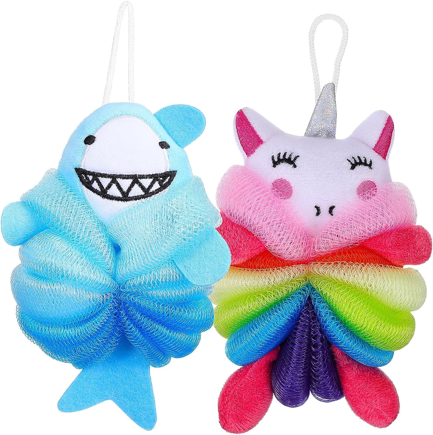 Shower Loofah 2pcs Bath s Body Wash Sponge Cartoon Shark Unicorn ...