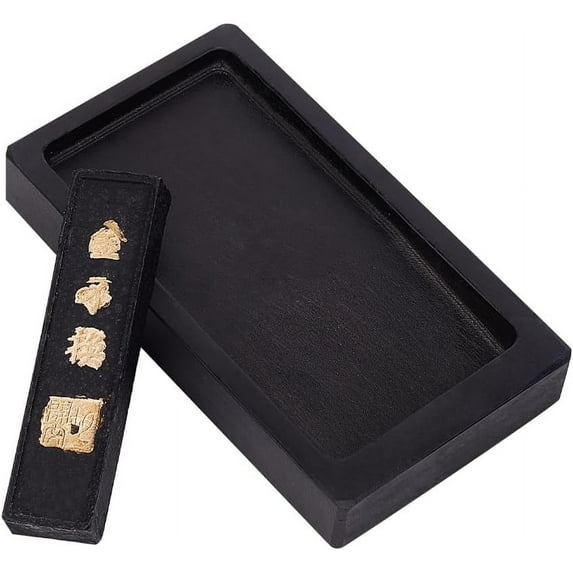 2pcs Chinese Calligraphy Inkstone with Ink Stick Traditional Chinese ...