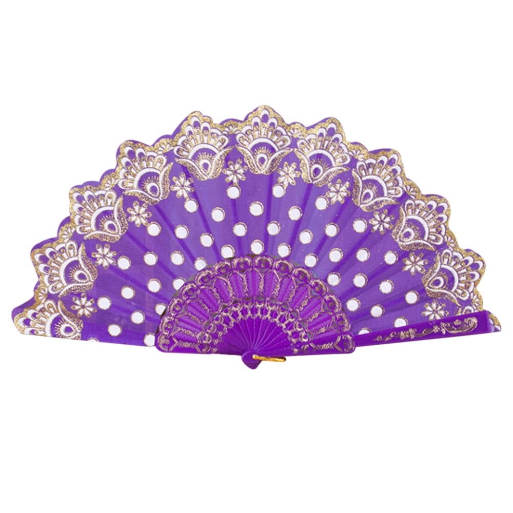 2pcs Chinese Style Dance Wedding Party Lace Silk Folding Hand Held Flower Fan Party Performance ...