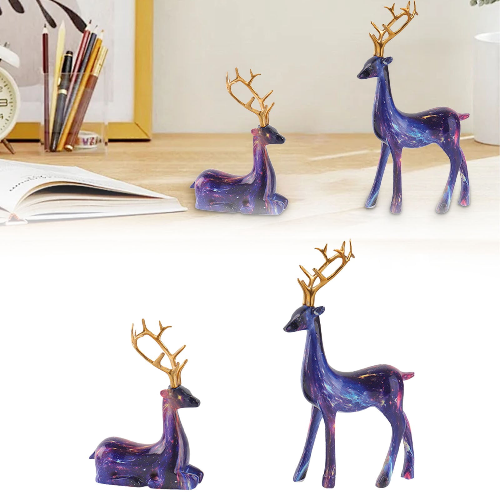 2pcs Christmas Reindeer Figurines Resin Sitting Standing Xmas Deer ...