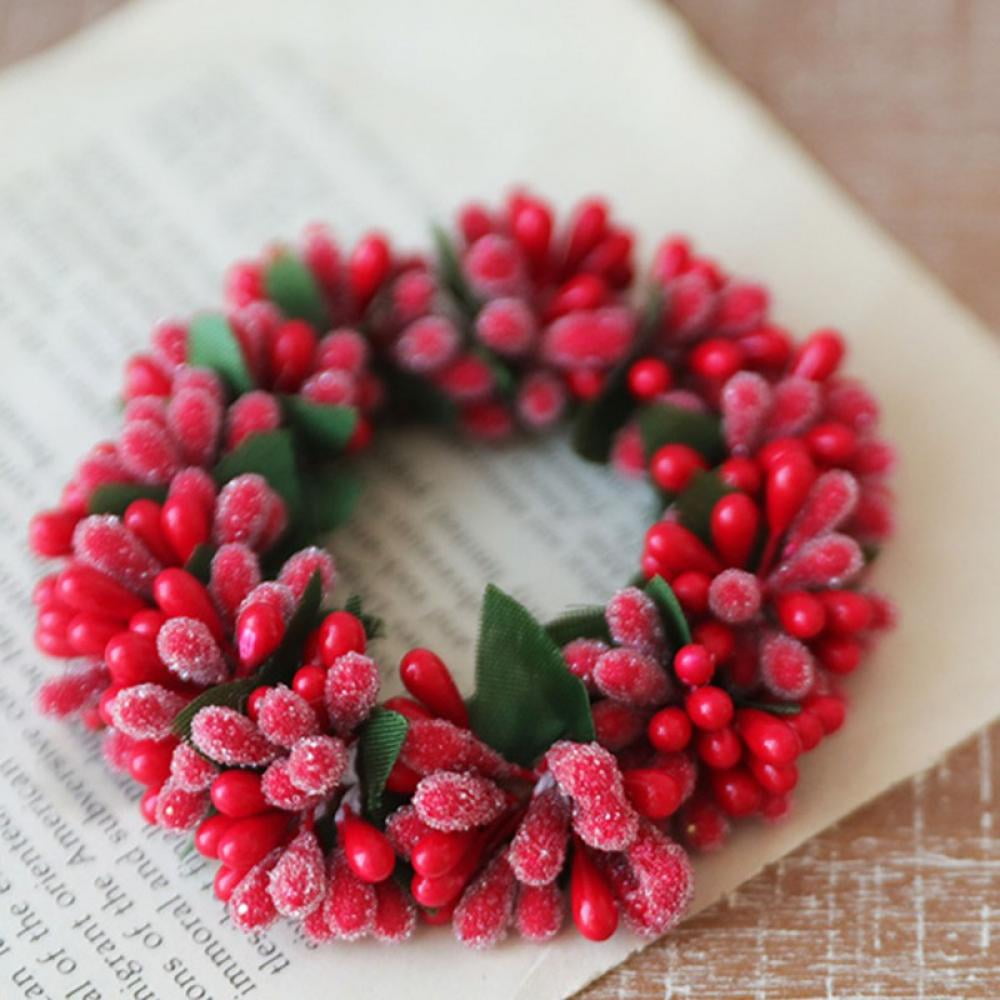 2pcs Christmas Small Wreath Artificial Red Fruit Candle Bottom Garland ...