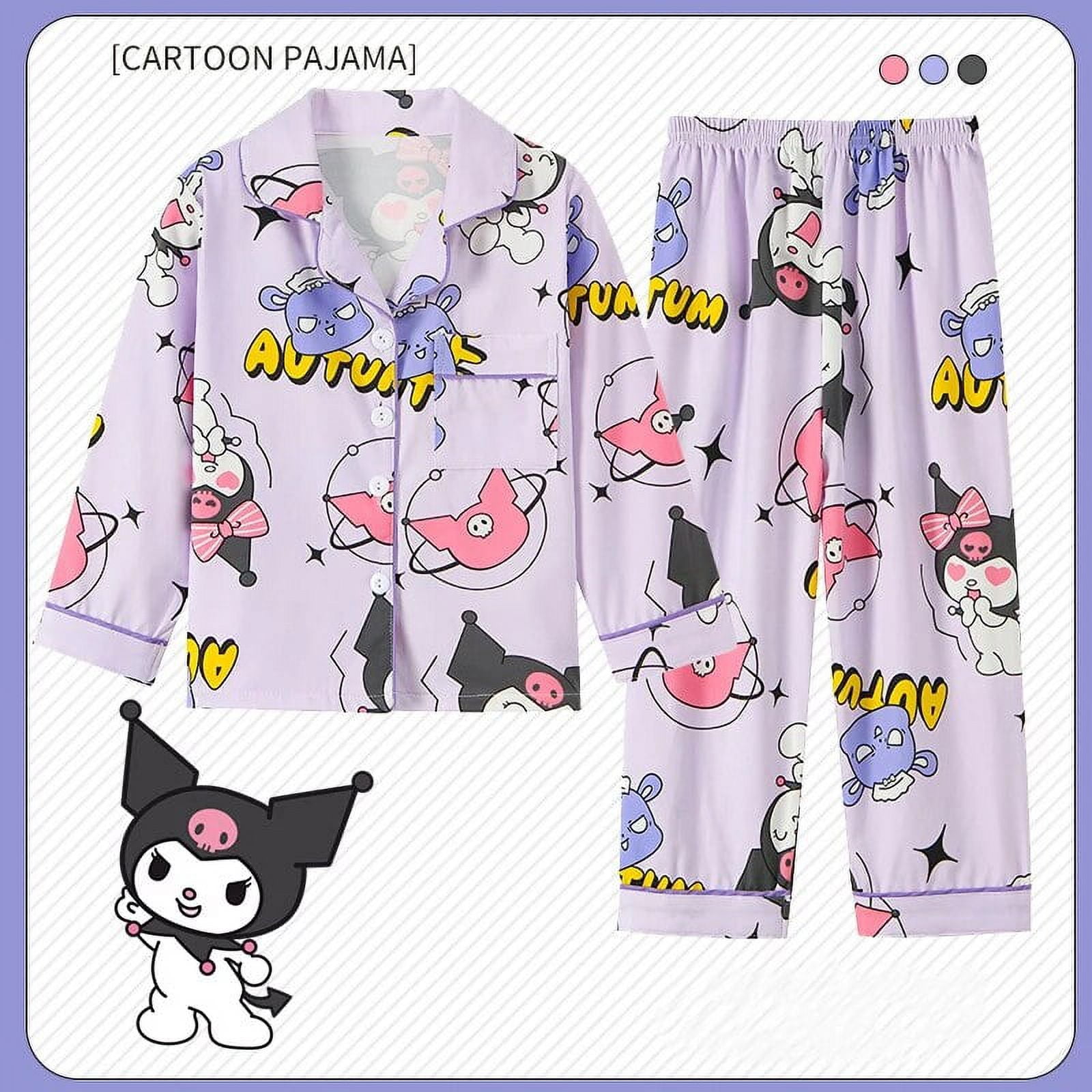 2pcs Cinnamoroll Pajamas, Long Sleeve Top & Pants Set, Kuromi Sanrio ...