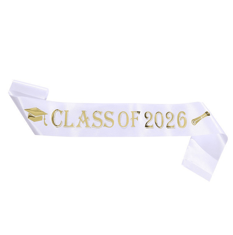 2pcs Class of 2026 Graduation Sash, White and Gold, Satin, Graduation ...