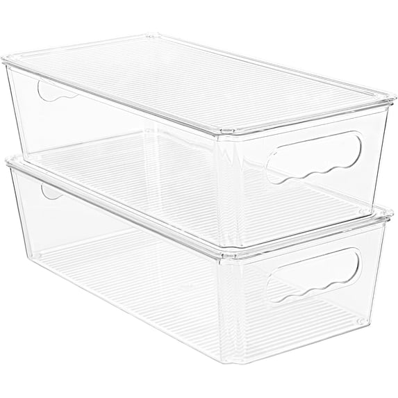 2pcs Clear Stackable Plastic Storage Bins with Lids and Handles for ...