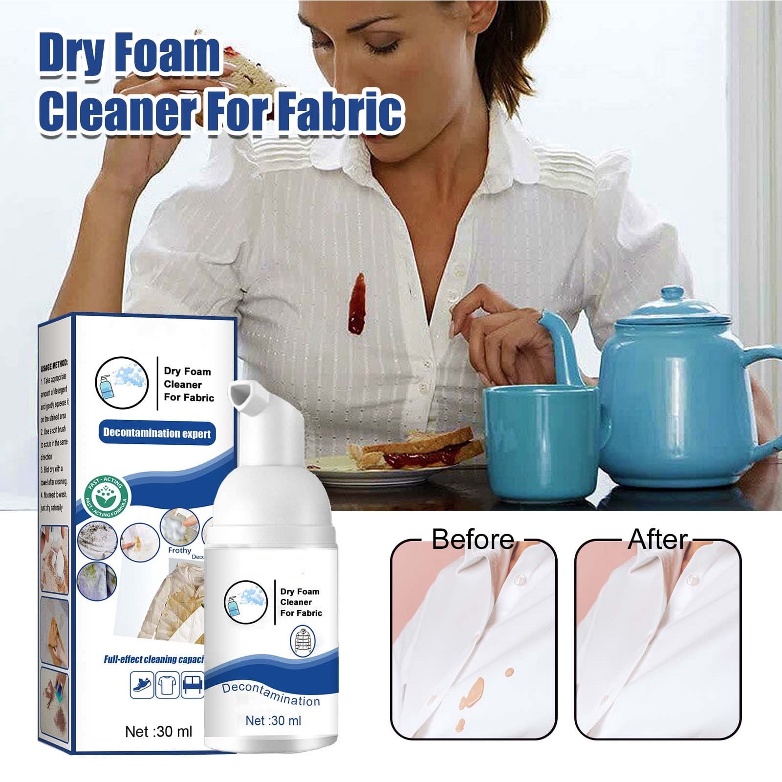 2pcs Clothing Dry Foam Cleaner, Down Dry Cleaning Foam, Leave-In ...