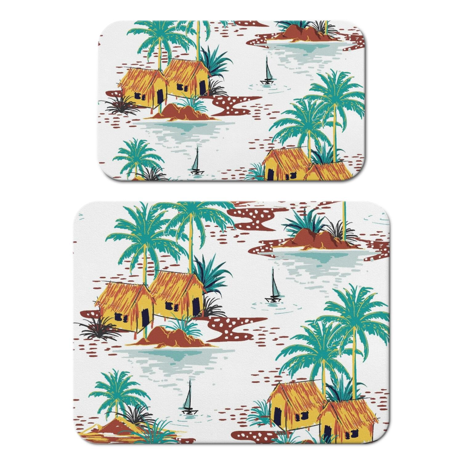 2pcs Coastal Paradise Coffee Station Mat, Tropical Sunset Palm Tree ...