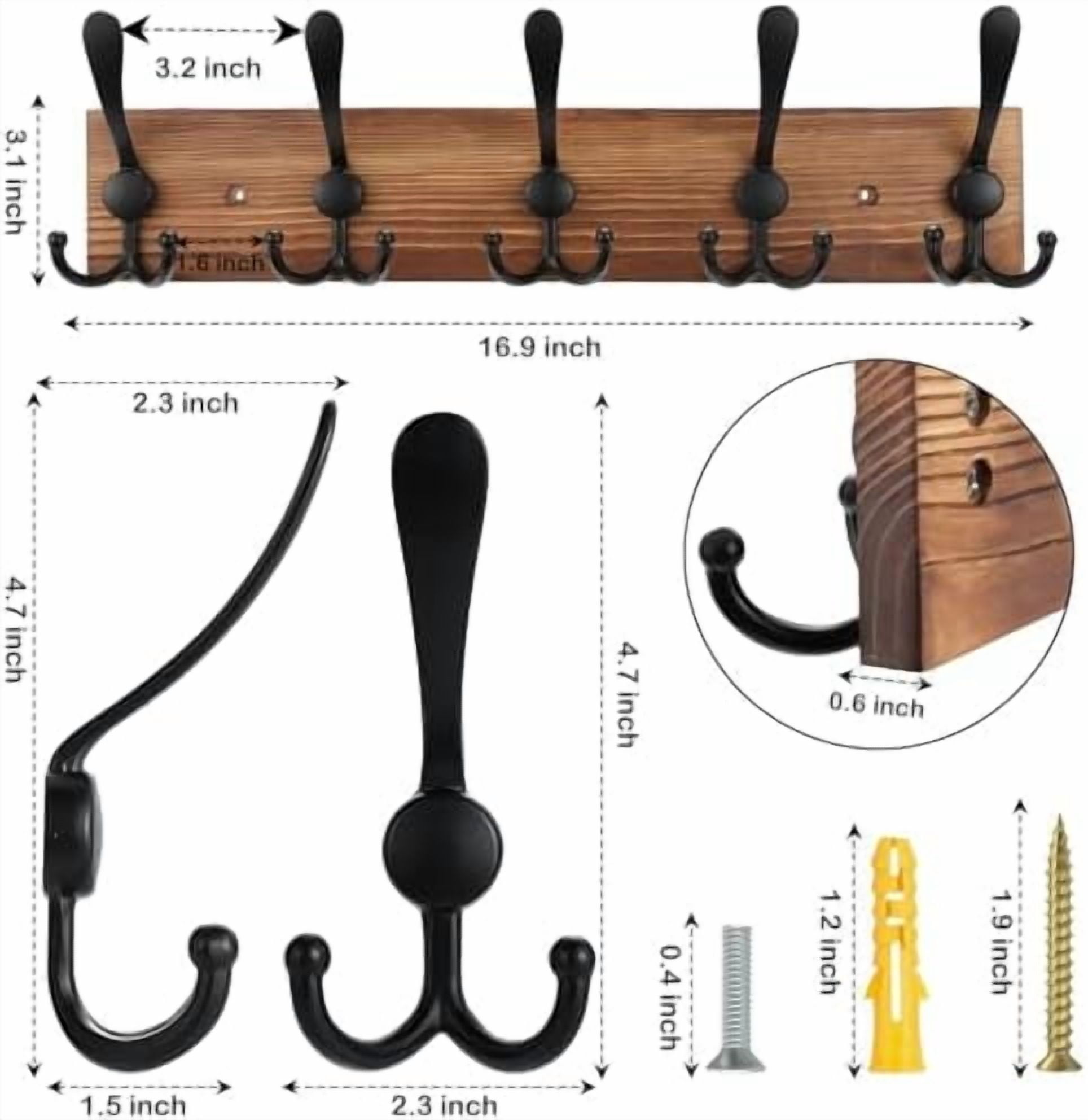 2pcs Coat Rack Wall Mount Wooden Hat Rack for Wall Hooks Pine Real Wood ...