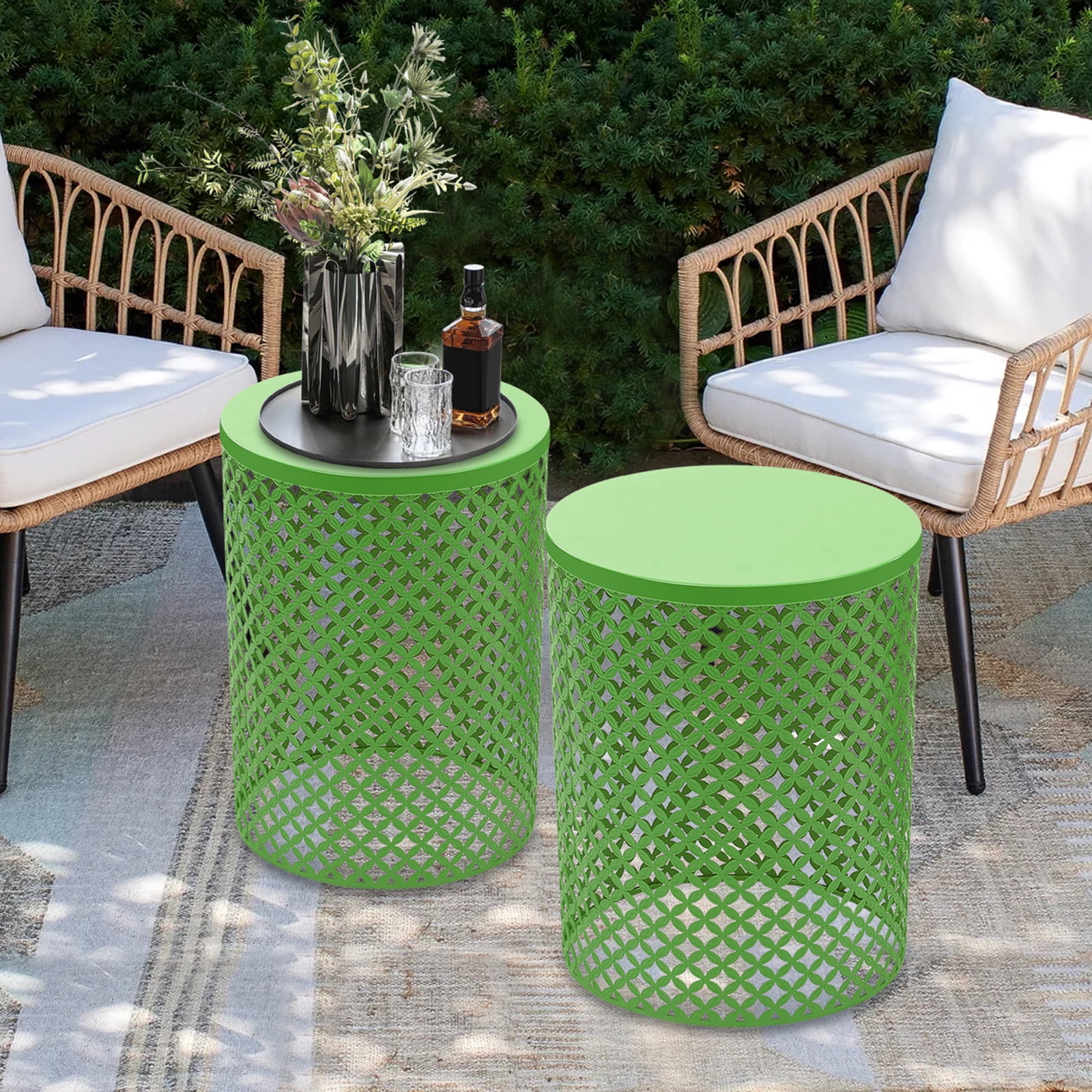 2pcs Coffee Round Side Table Home Nightstand Metal Frame Accent Table ...