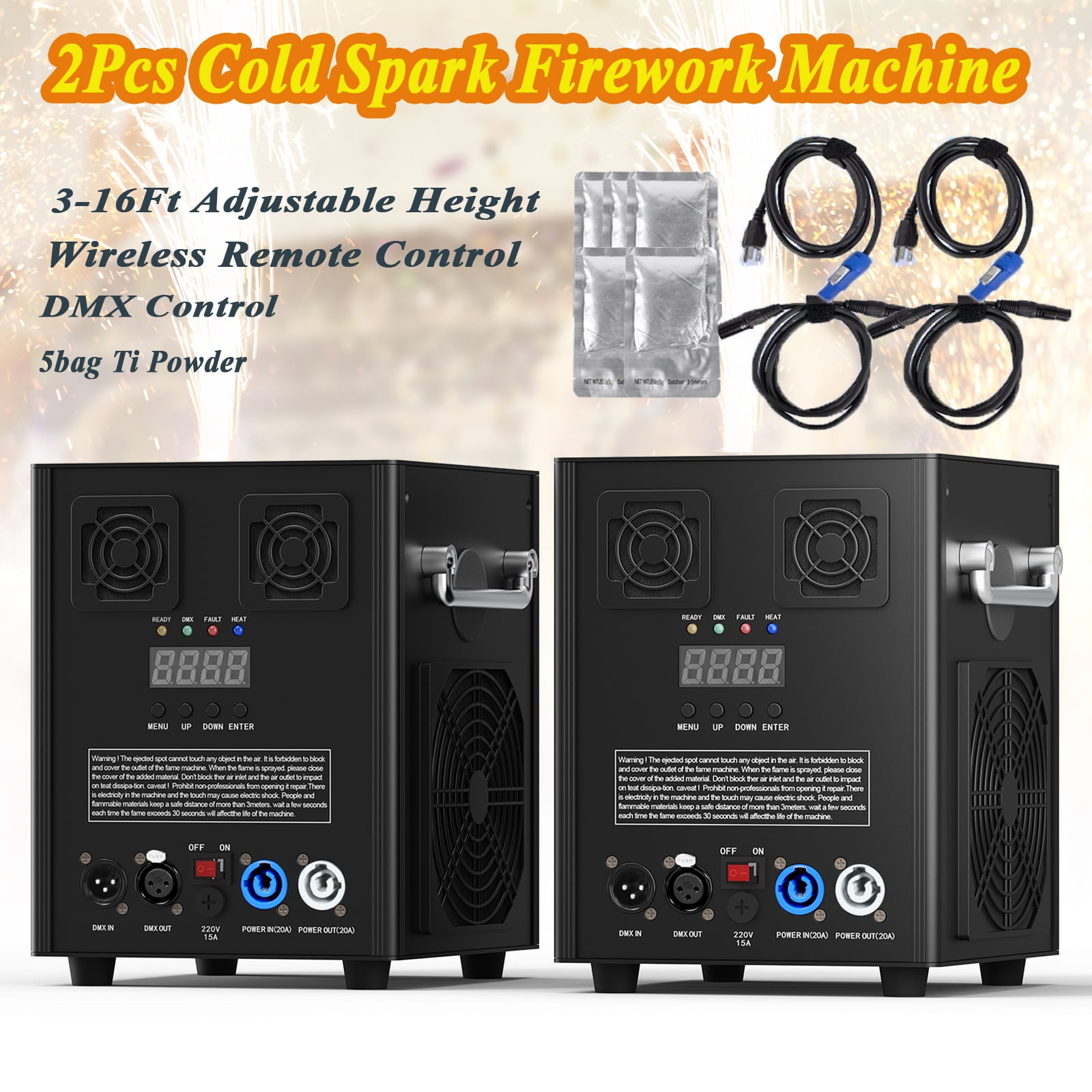 2pcs Cold Spark Firework Machine with 5bag Ti Powder, Smart DMX Control ...