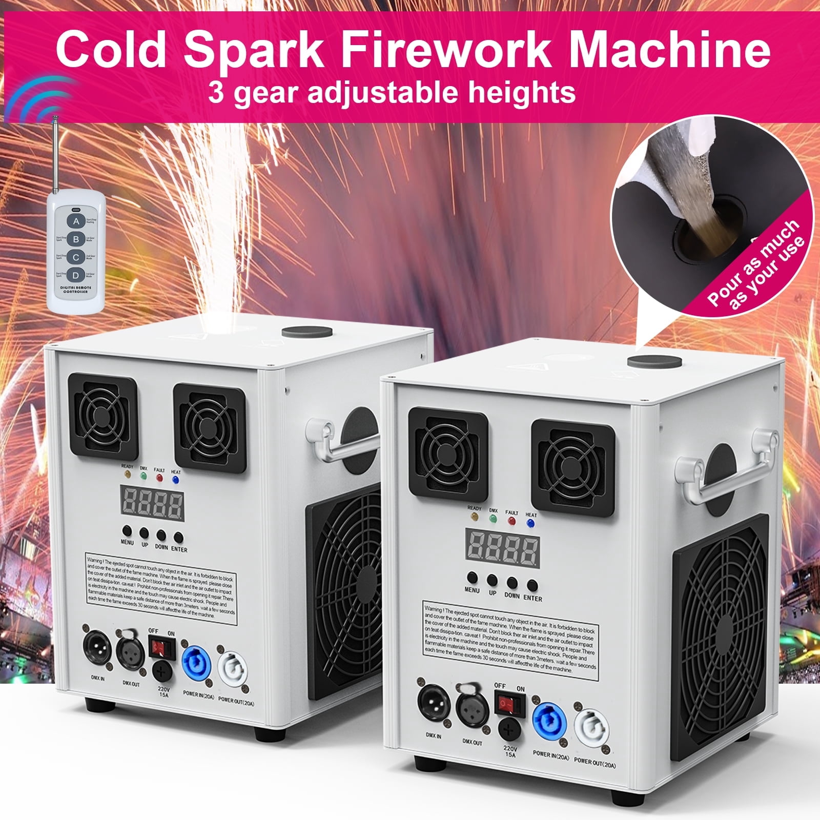 2pcs Cold Spark Machine,3 Gears Height Adjustable DMX Stage Firework ...