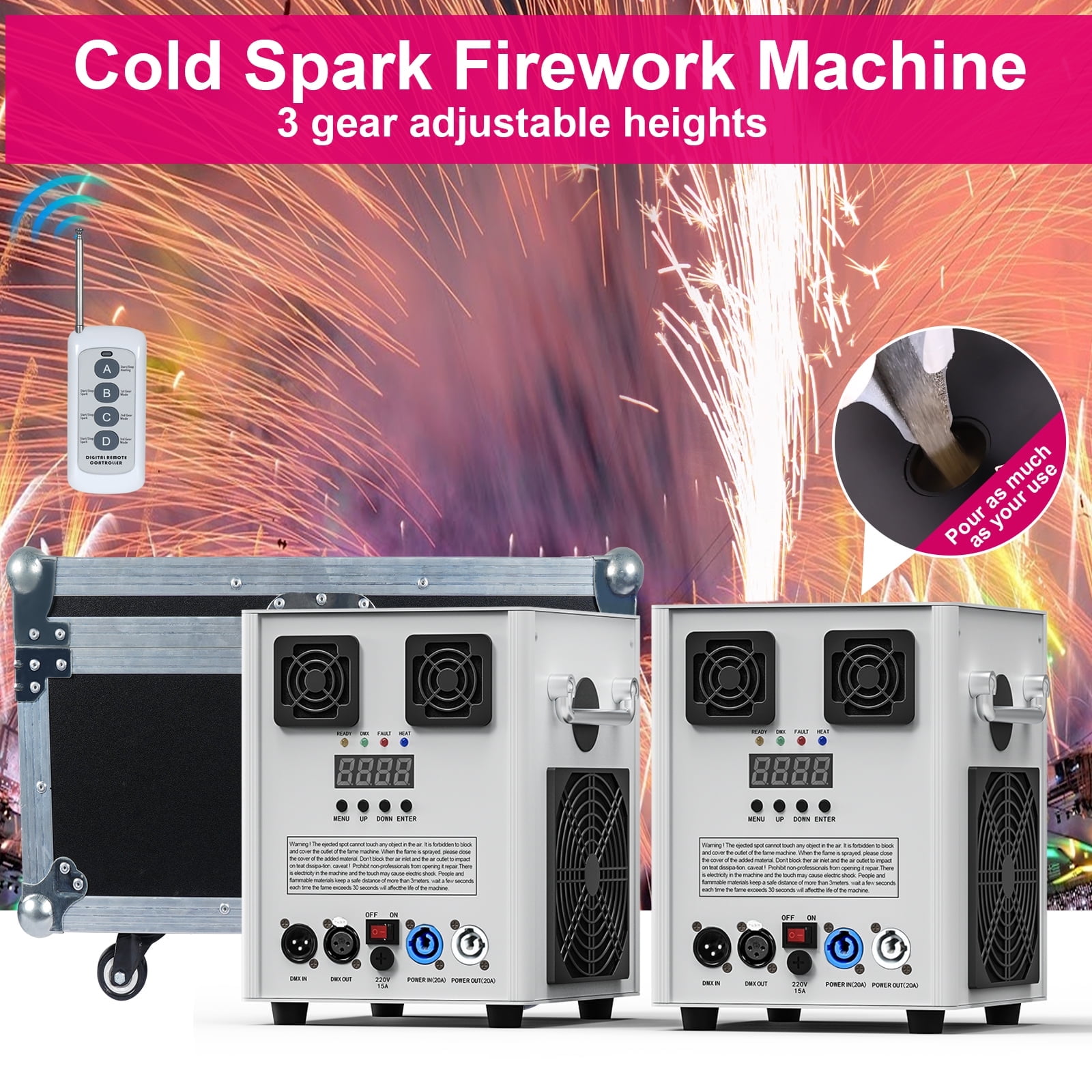 2pcs Cold Spark Machine,3 Gears Height Adjustable DMX Stage Firework ...