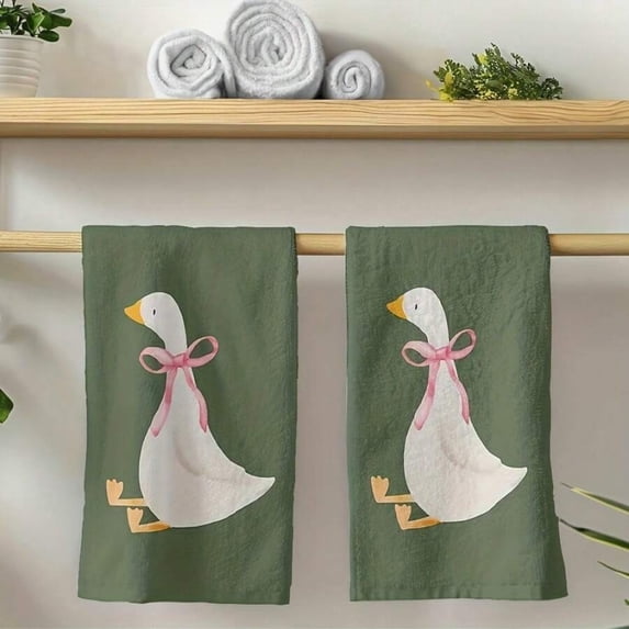 2pcs Color 12 Sage Green Vintage Goose Kitchen Towels With Pink Bow ...