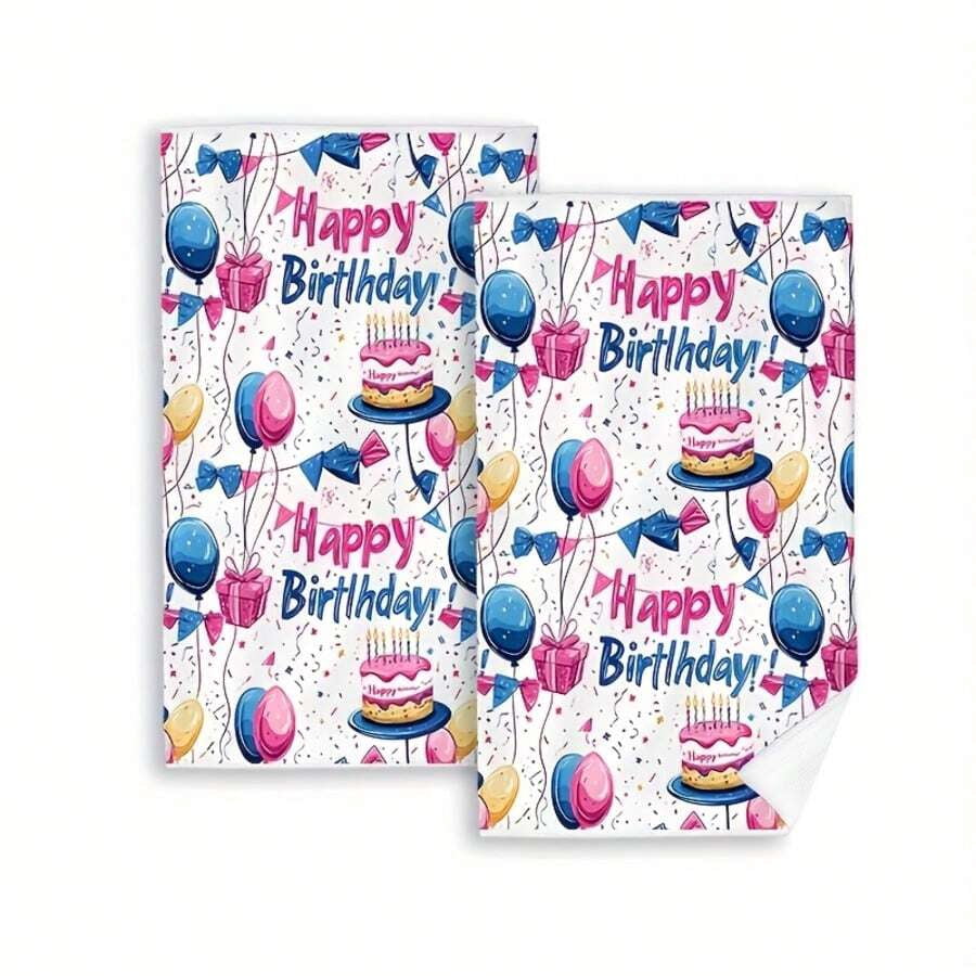 2pcs Color 13 Kitchen Towels With Happy Birthday Cake, Balloons ...